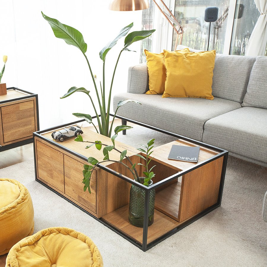 Mesa De Centro Moderna Con Acabado De Madera Mesa De Centro Con Base