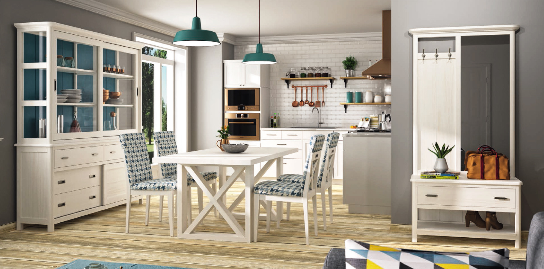 MUEBLE DE ENTRADA CON 1 CAJÓN Y ESPEJO en madera maciza de pino